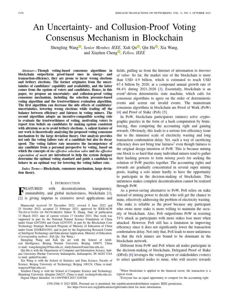 An Uncertainty - and Collusion-Proof Voting Consensus Mechanism in ...