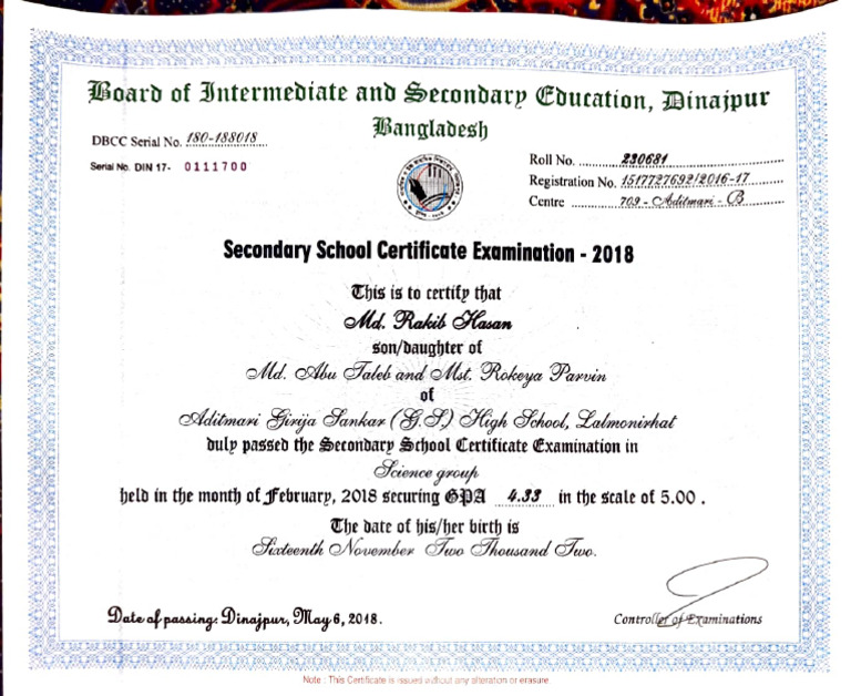 SSC Certificate | PDF