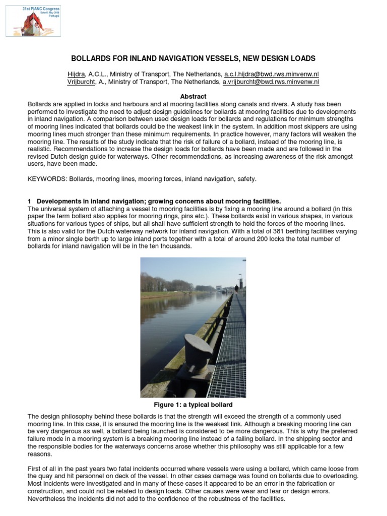 Bollards For Inland Navigation Vessels, New Design Loads | PDF | Sea ...