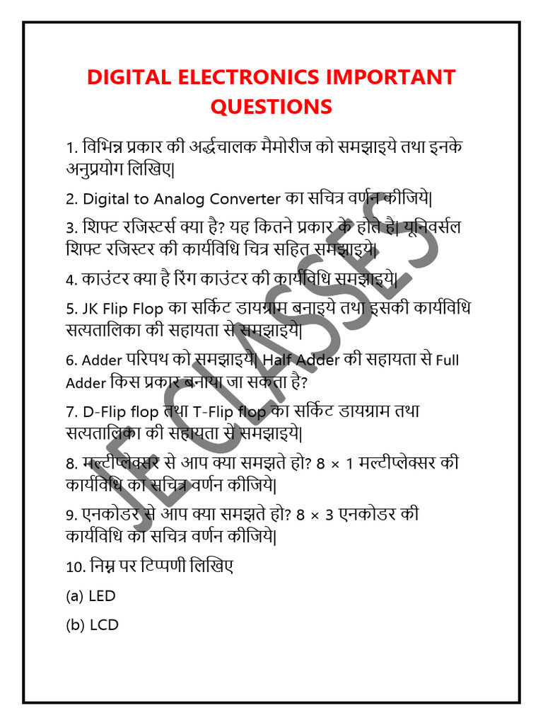Digital Electronics Important Questions | PDF
