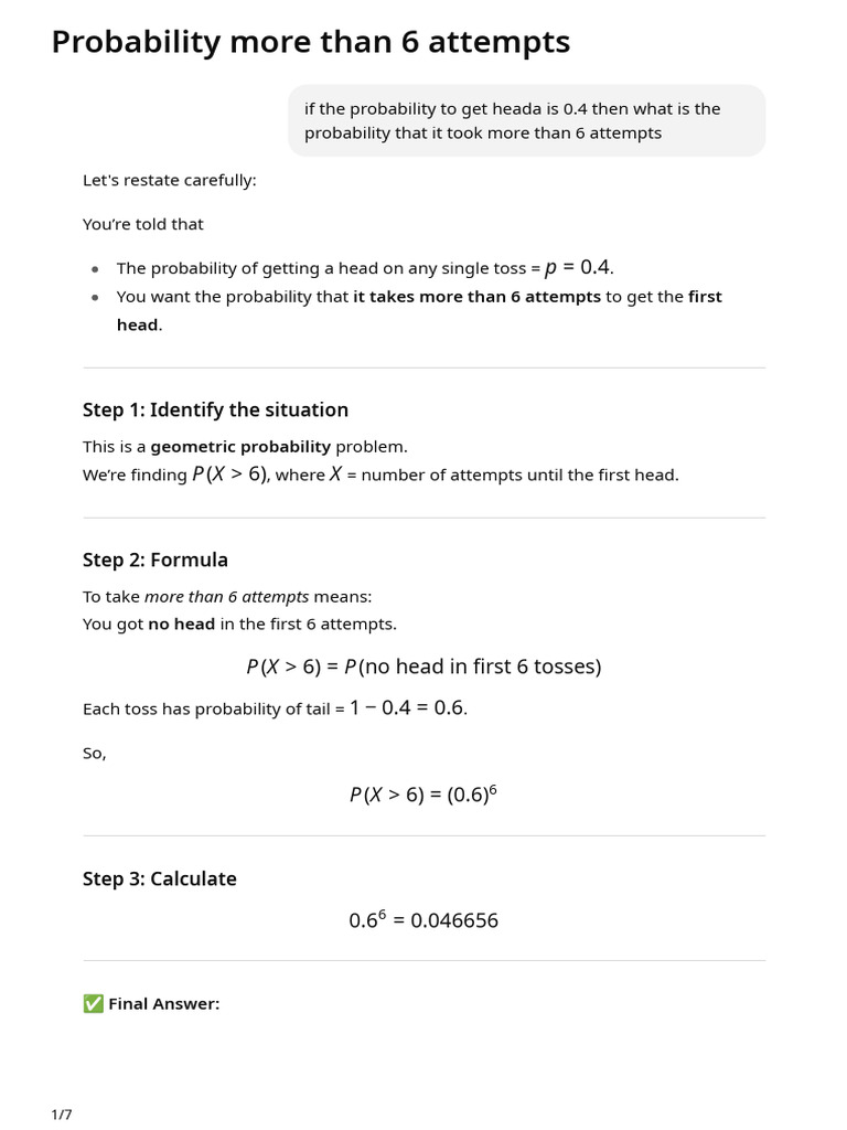 Probability More Than 6 Attempts | PDF | Variance | Mathematics