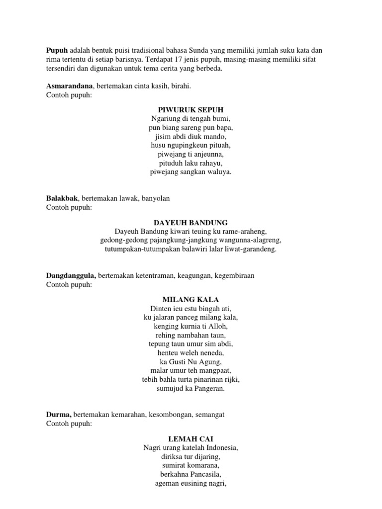 Jenis dan Contoh Pupuh Sunda | PDF | Puisi