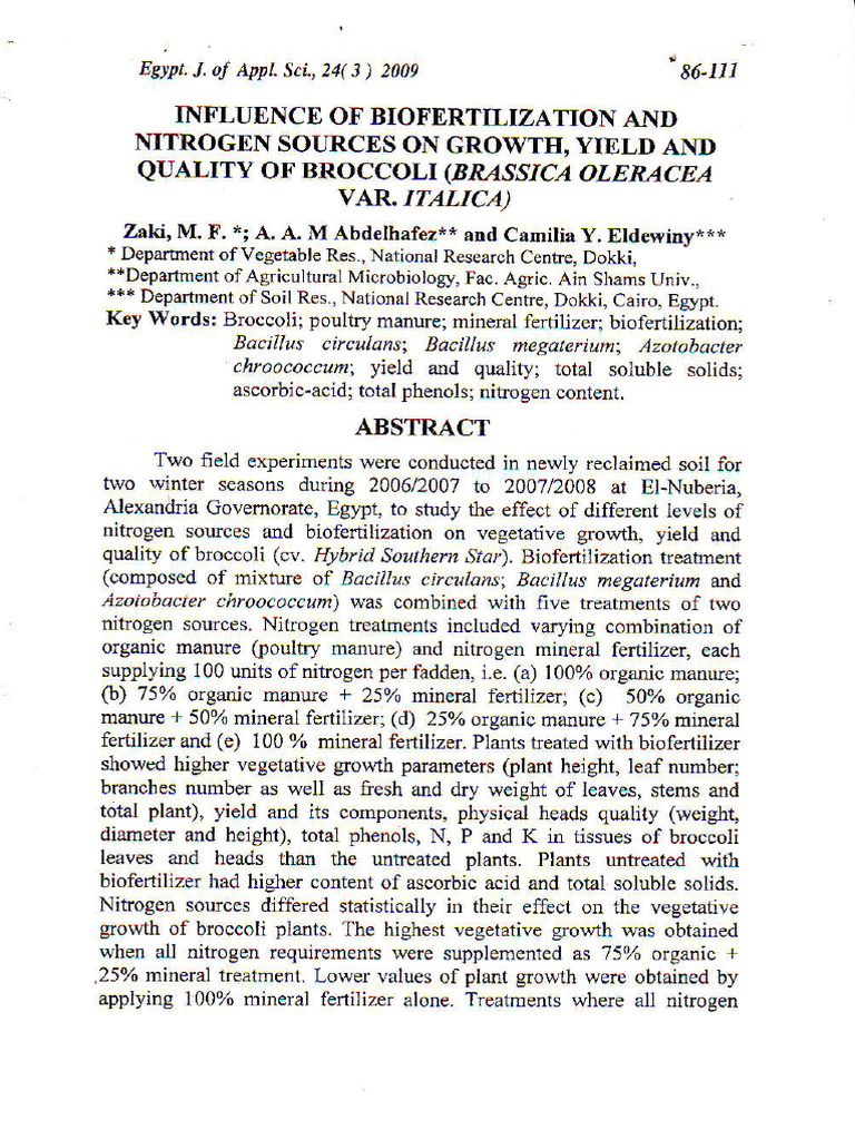 Influence of Biofertilization and Nitrogen Sources On Growth, Yield and ...