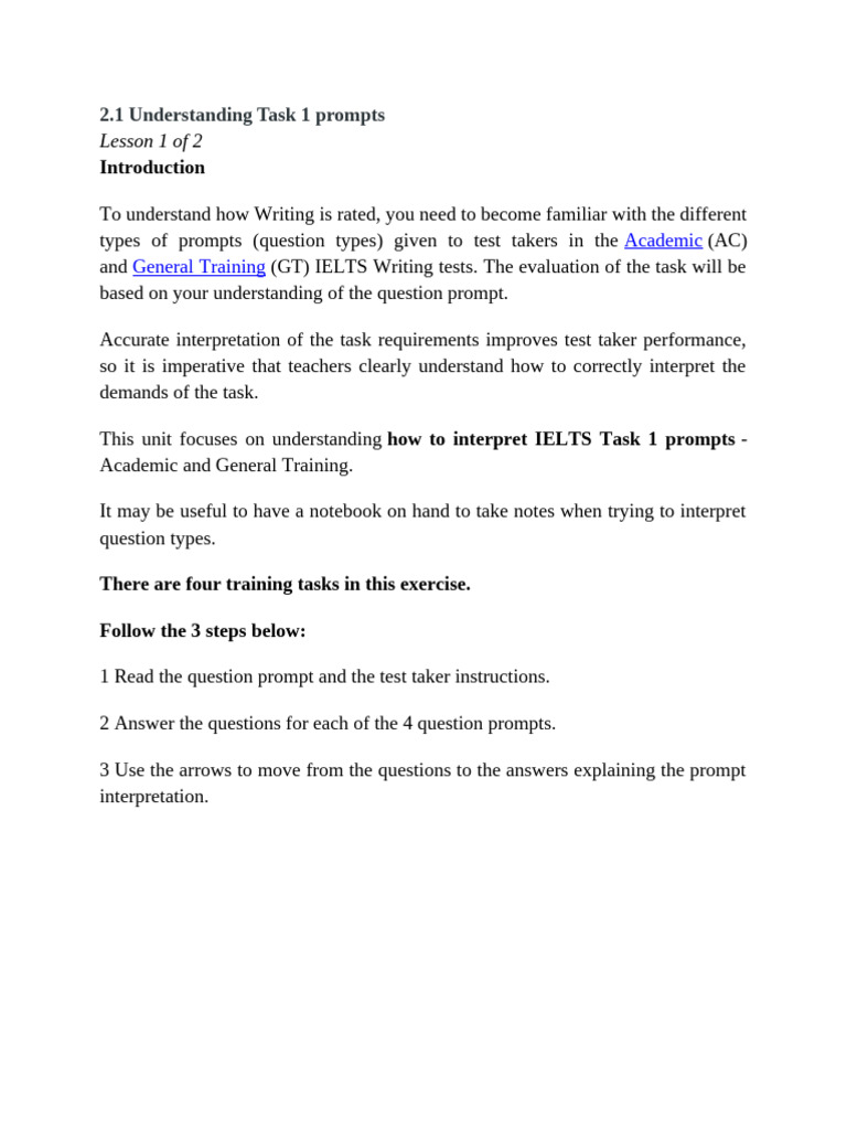 IELTS Task 1 Prompt Interpretation Guide | PDF | International English ...