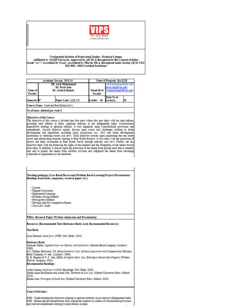 Land and Real Estate Laws Course Guide | PDF | Landlord–Tenant Law