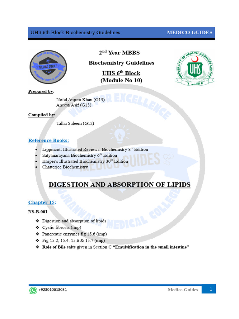 Medico Guides 6th Block Biochemistry Guidelines | PDF | Cellular ...