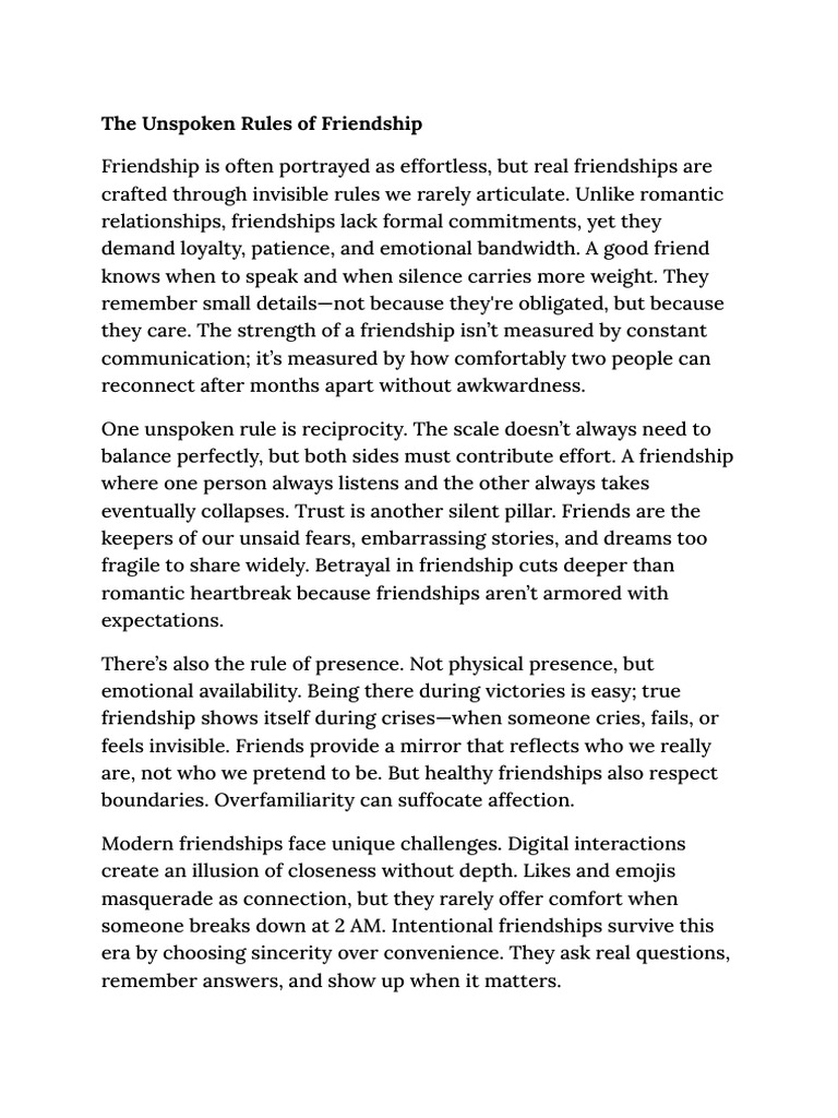 The Unspoken Rules of Friendship | PDF