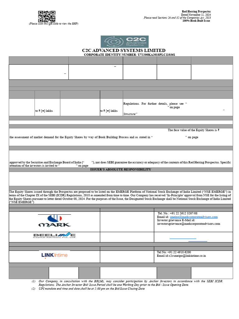 C2C Advanced Systems IPO Prospectus | PDF | Stocks | Investing