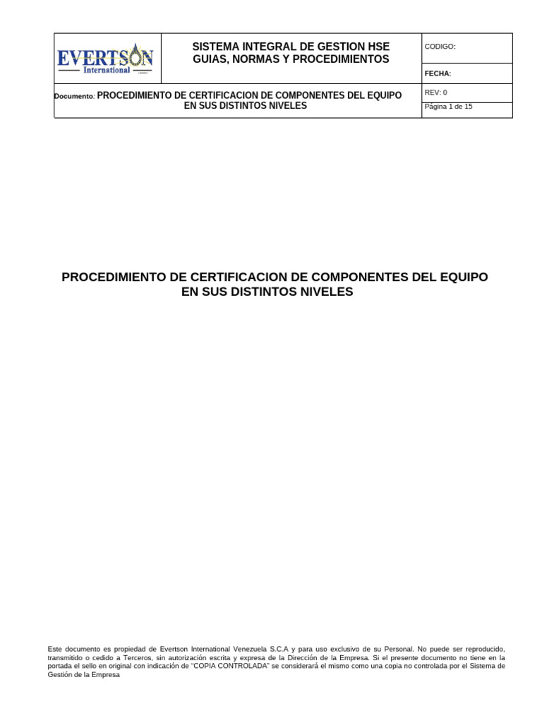 Certificación de Equipos HSE Evertson | PDF | Presión | Perforación