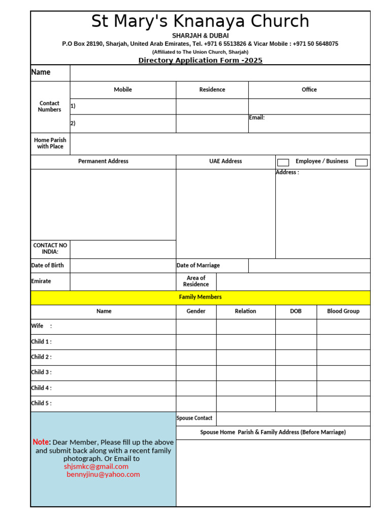 Directory Application Form Format 2025 | PDF