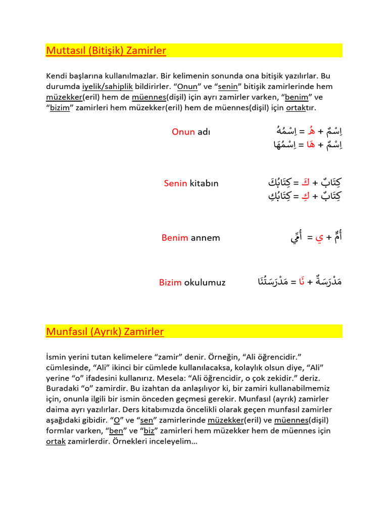 Arapçada Zamirler | PDF