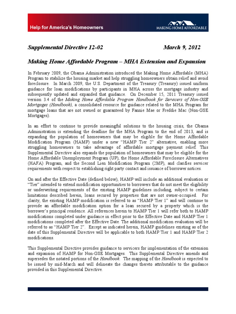 HAMP TIER 2 Supplimental Directive | PDF | Home Affordable Modification ...