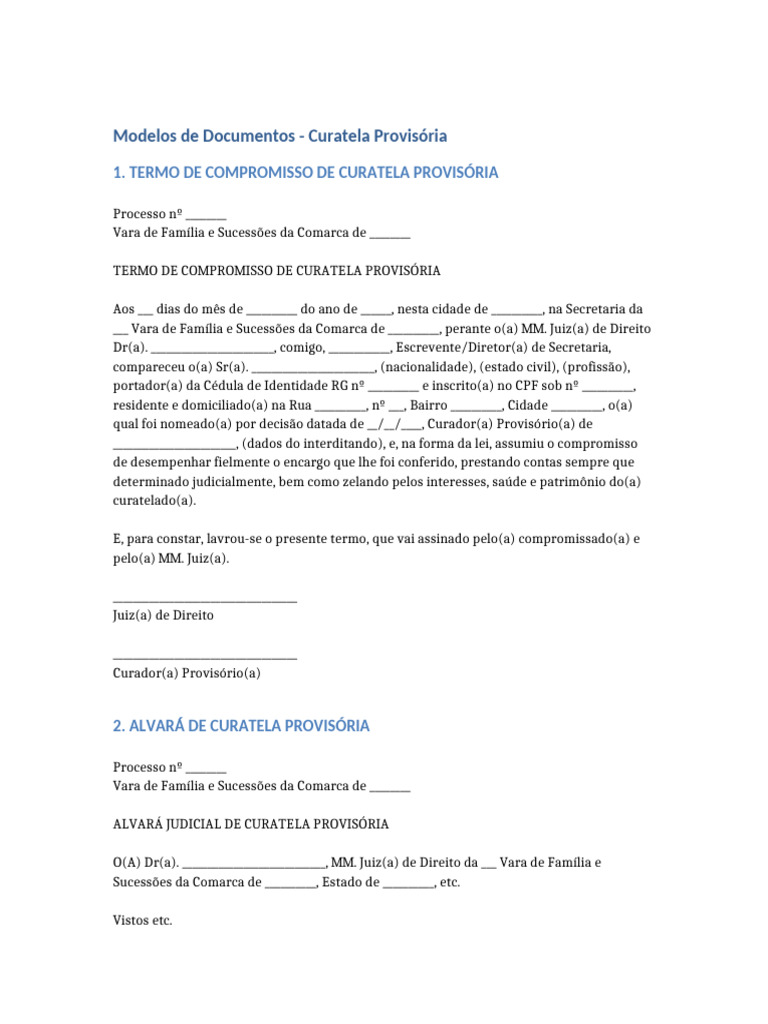 Modelos de Curatela Provisória Jurídica | PDF
