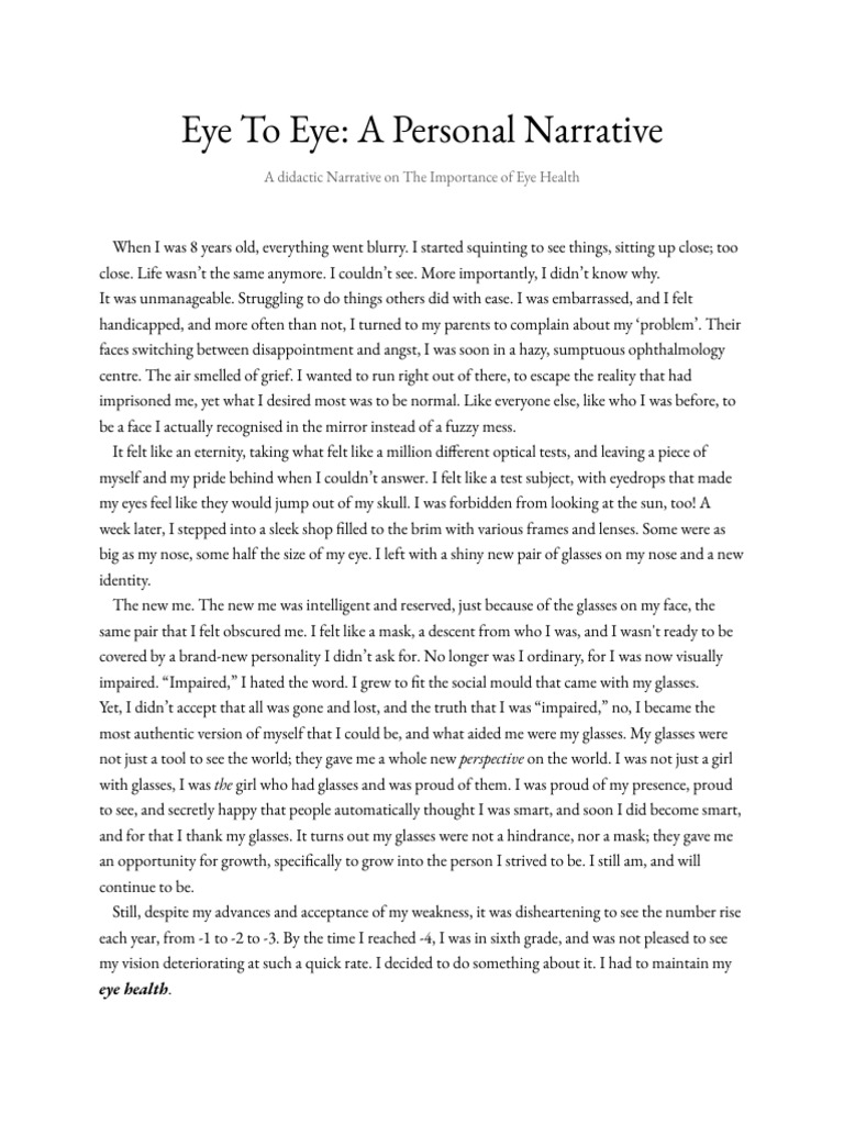 Eye To Eye: A Personal Narrative | PDF
