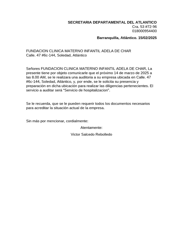 Auditoría a Clínica Adela de Char 2025 | PDF
