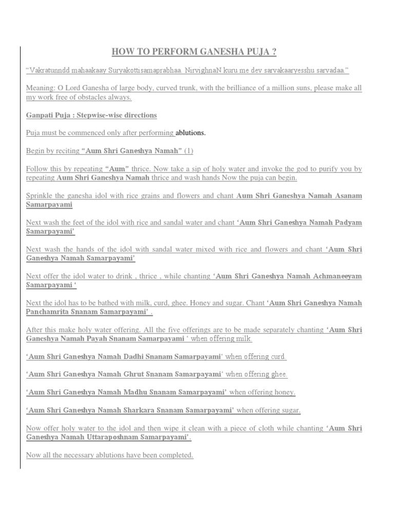 How To Perform Ganesha Puja | PDF | Religion And Belief