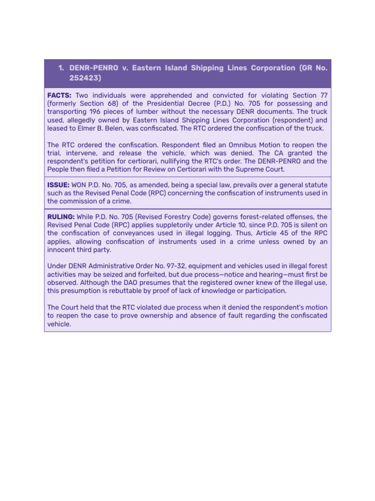 DENR-PENRO vs. Eastern Island Shipping Case | PDF