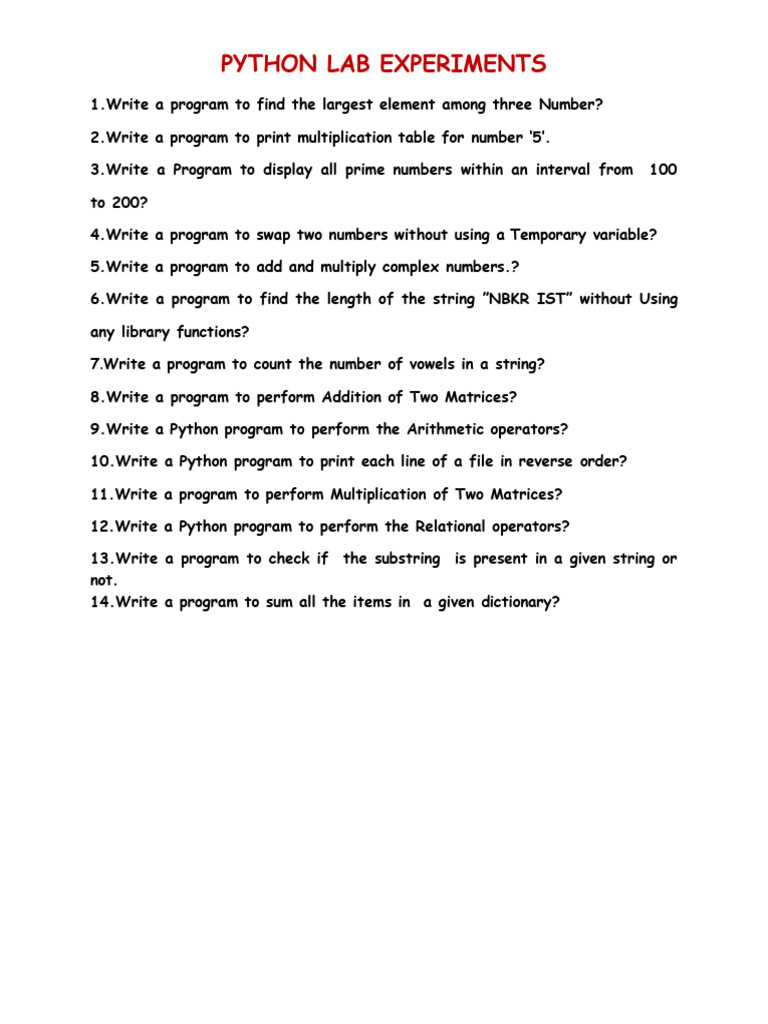 Python Lab External Exam List | PDF