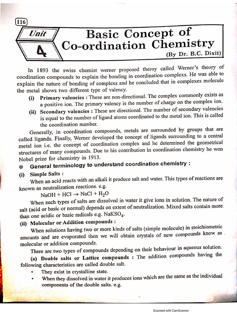 Unit 3 B Coordination Chemistry | PDF