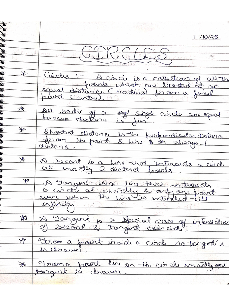 Circles Notes Class 10 | PDF