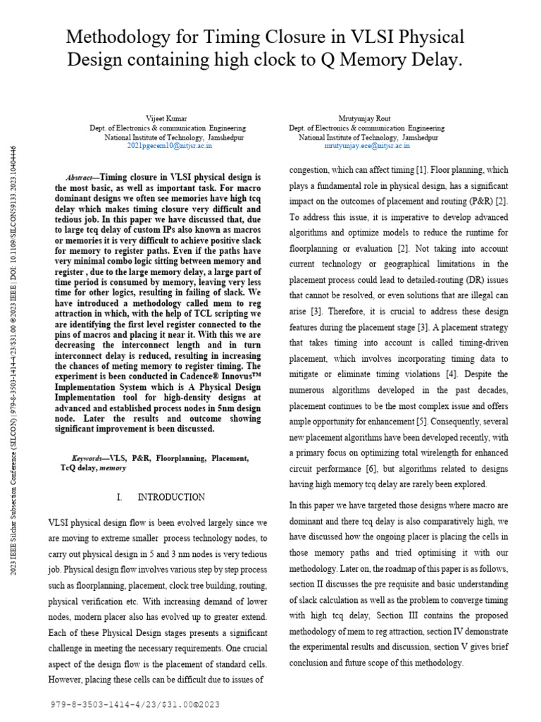 Methodology For Timing Closure in VLSI Physical Design Containing High ...