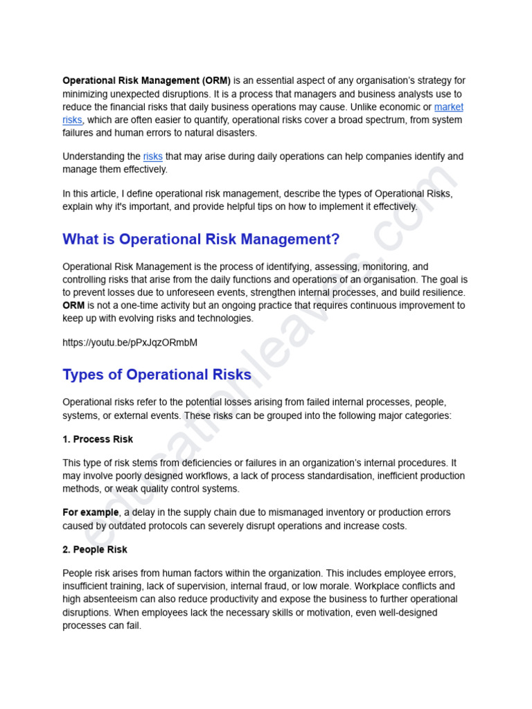 Operational Risk Management (ORM) PDF | PDF | Risk Management | Risk