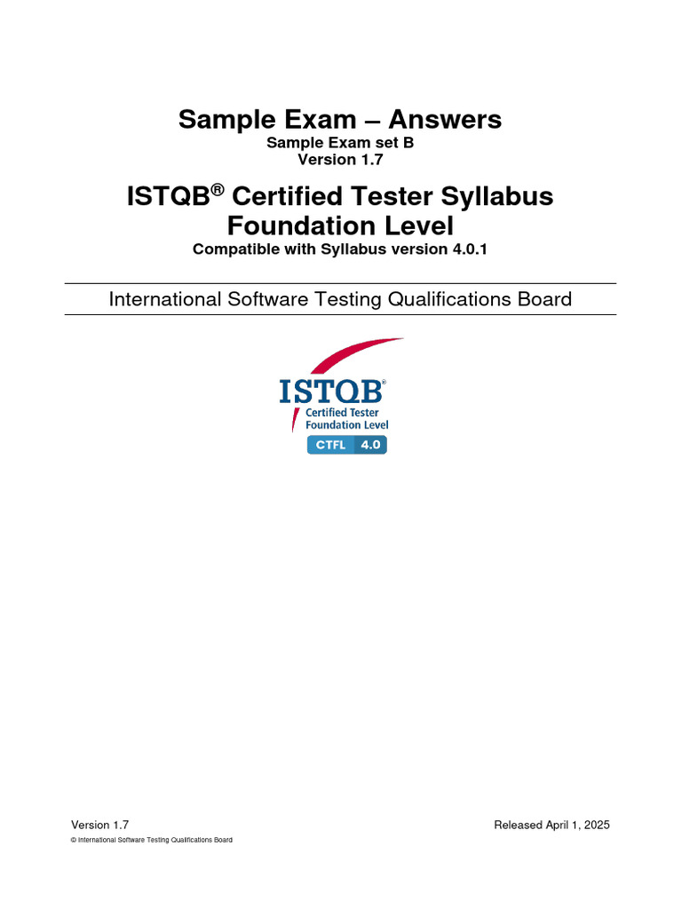 ISTQB CTFL v4.0 Sample-Exam-B-Answers v1.7 | PDF | Software Testing ...