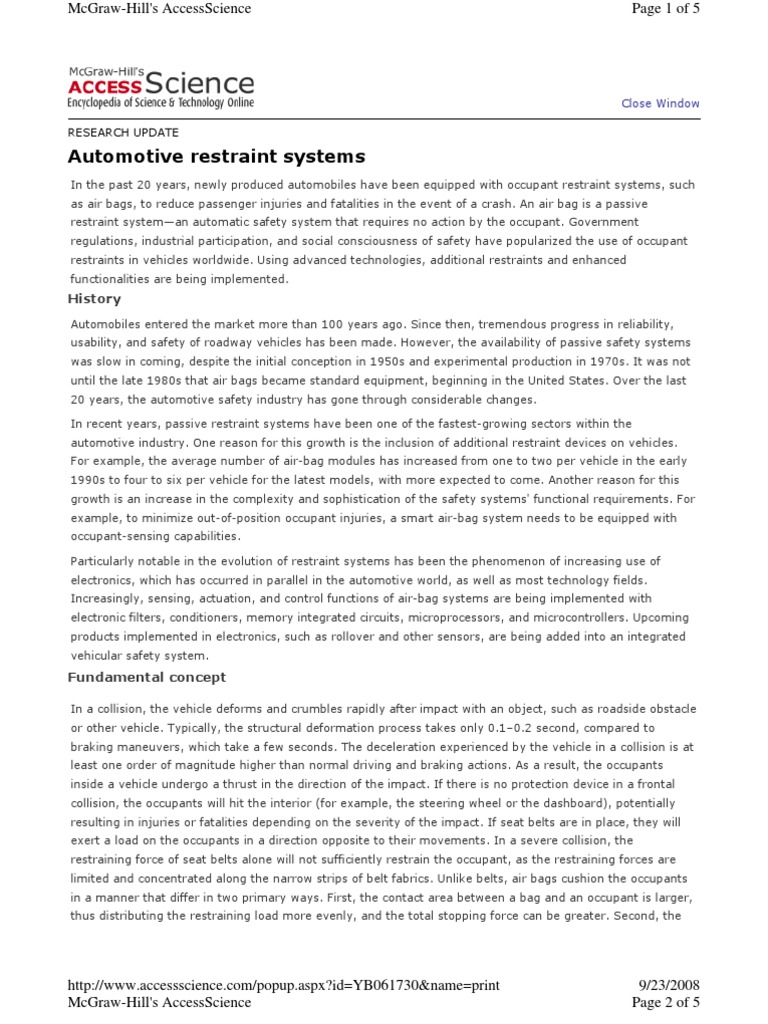 Automotive Restraint Systems | PDF | Automobile Safety | Airbag