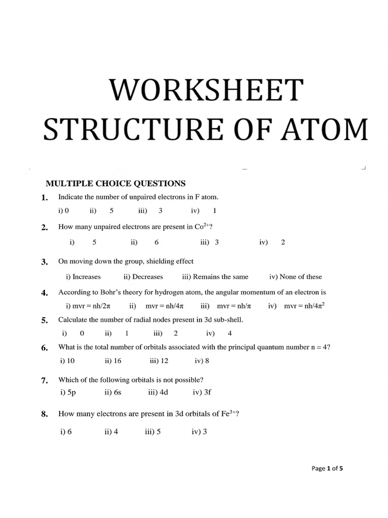 8130401-Class 11 Chemistry Structure of Atom Ws Utkarsh Sir | PDF