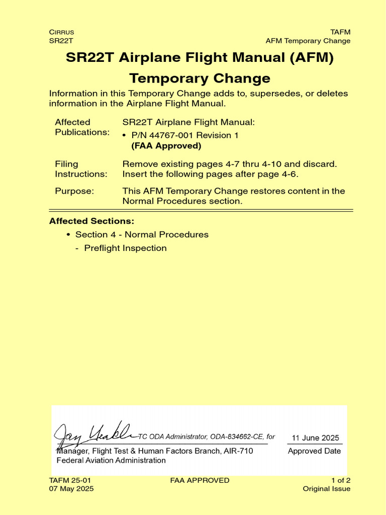 SR22T Airplane Flight Manual (AFM) Temporary Change | PDF | Aileron ...