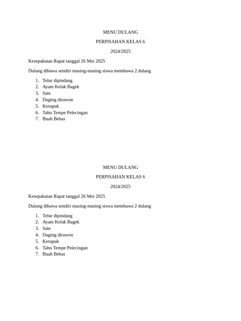 Menu Dulang | PDF
