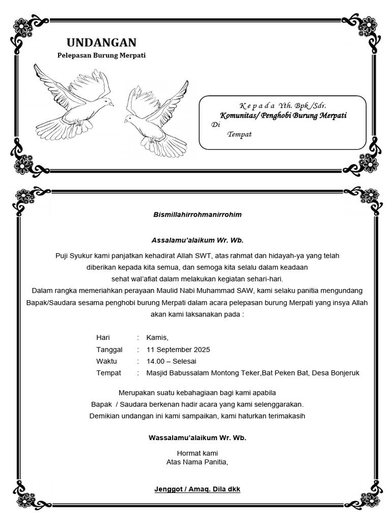 Undangan Pelepasan Burung Merpati | PDF