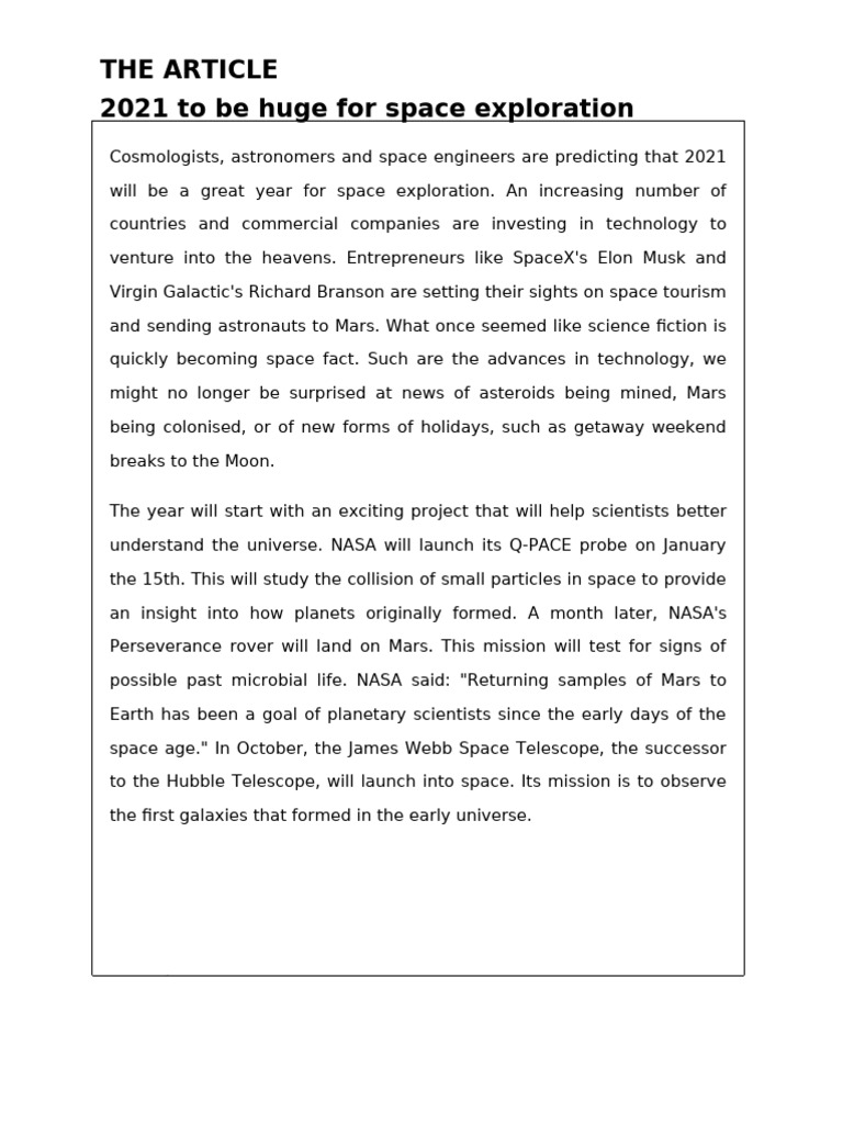 Space Exploration Lesson W.reading W.key | PDF | Nasa | Mars