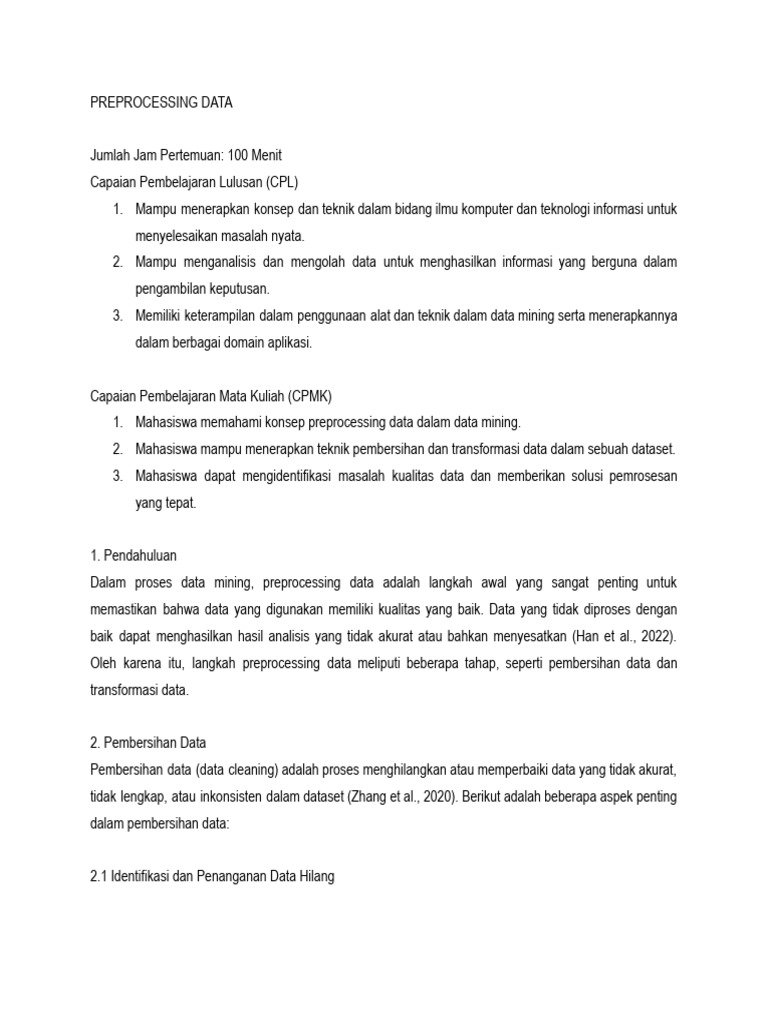 Pertemuan 3 Teori Dan Praktik - Preprocessing Data Pada Data Mining.docx | PDF