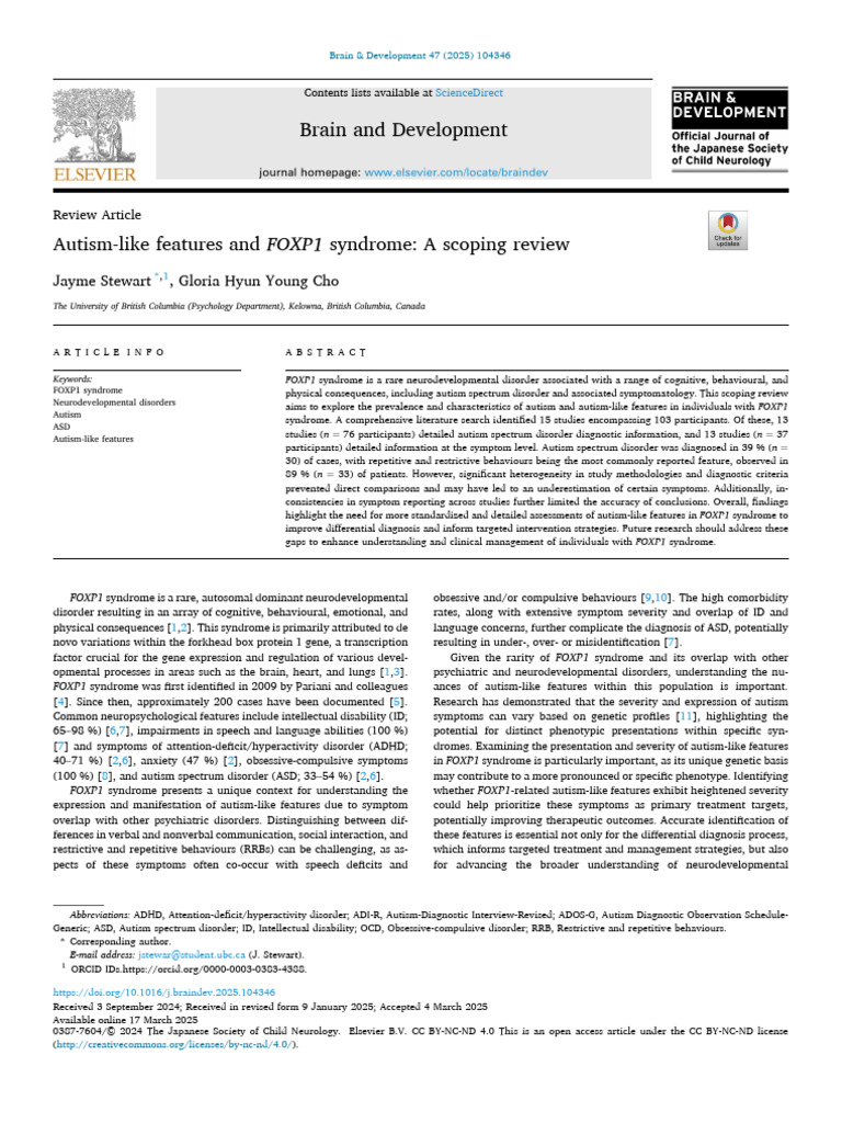 Autism Like Features and em FOXP1 em Syndrome | PDF | Autism ...