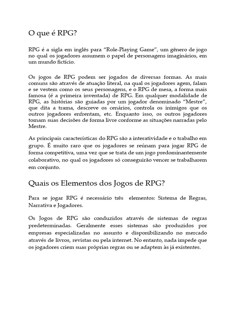 Introdução ao RPG: Regras e Características | PDF | Jogos de RPG