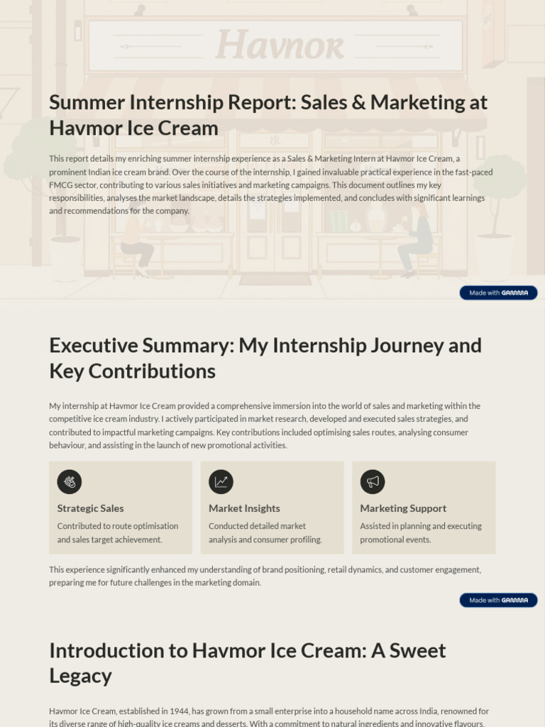 Summer Internship Report Sales and Marketing at Havmor Ice Cream | PDF ...