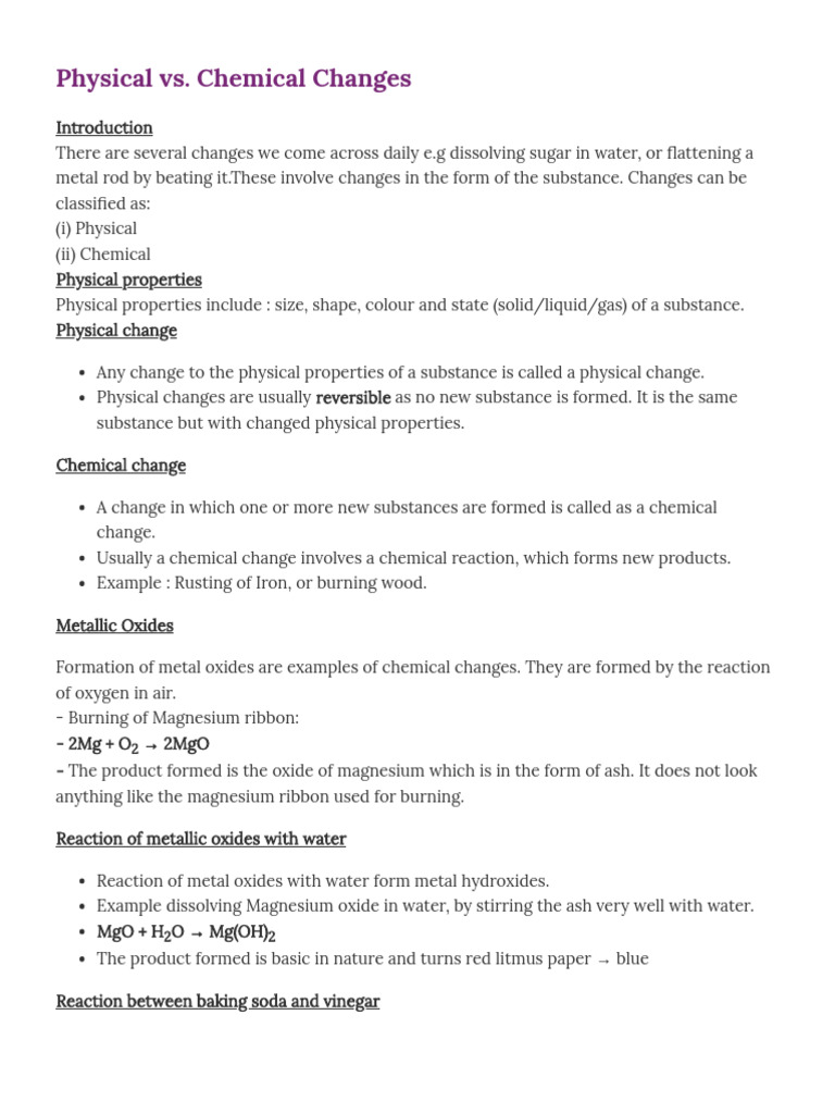 Physical and Chemical Changes Explained | PDF | Rust | Sodium Bicarbonate