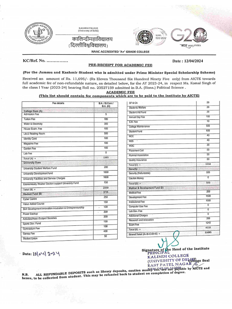 Komal Singh Pre Receipt | PDF