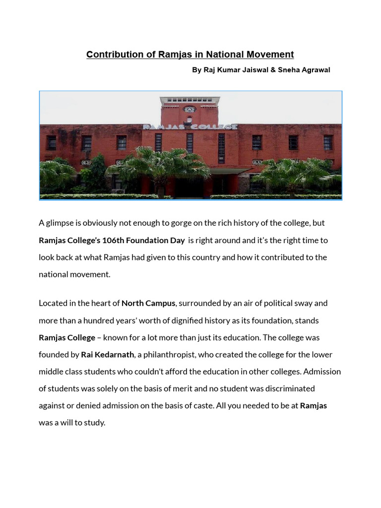 Ramjas College's Role in India's Freedom Movement | PDF | Politics Of ...