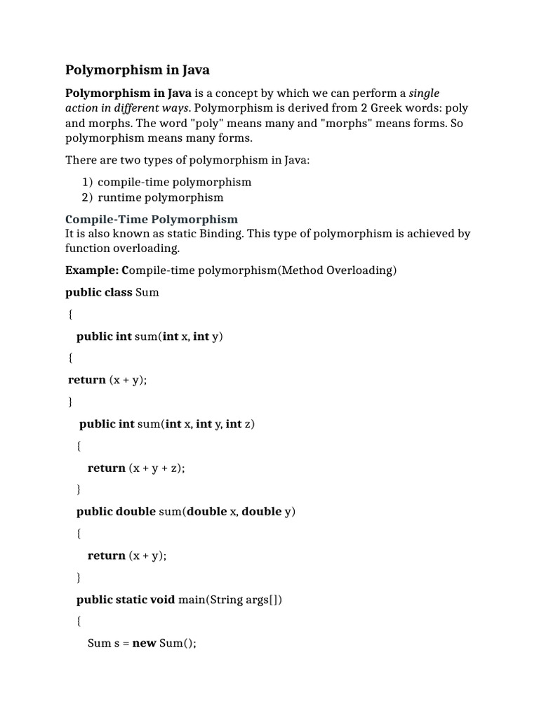 Polymorphism in Java | PDF