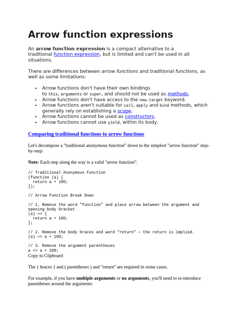 Arrow function expressions | PDF | Parameter (Computer Programming ...