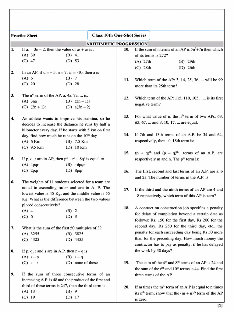 Arithmetic Progression Practice Sheet | PDF | Chess | Chess Theory