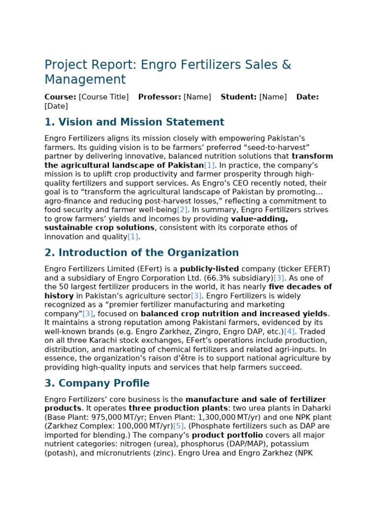 Project Report - Engro Fertilizers Sales & Management | PDF ...