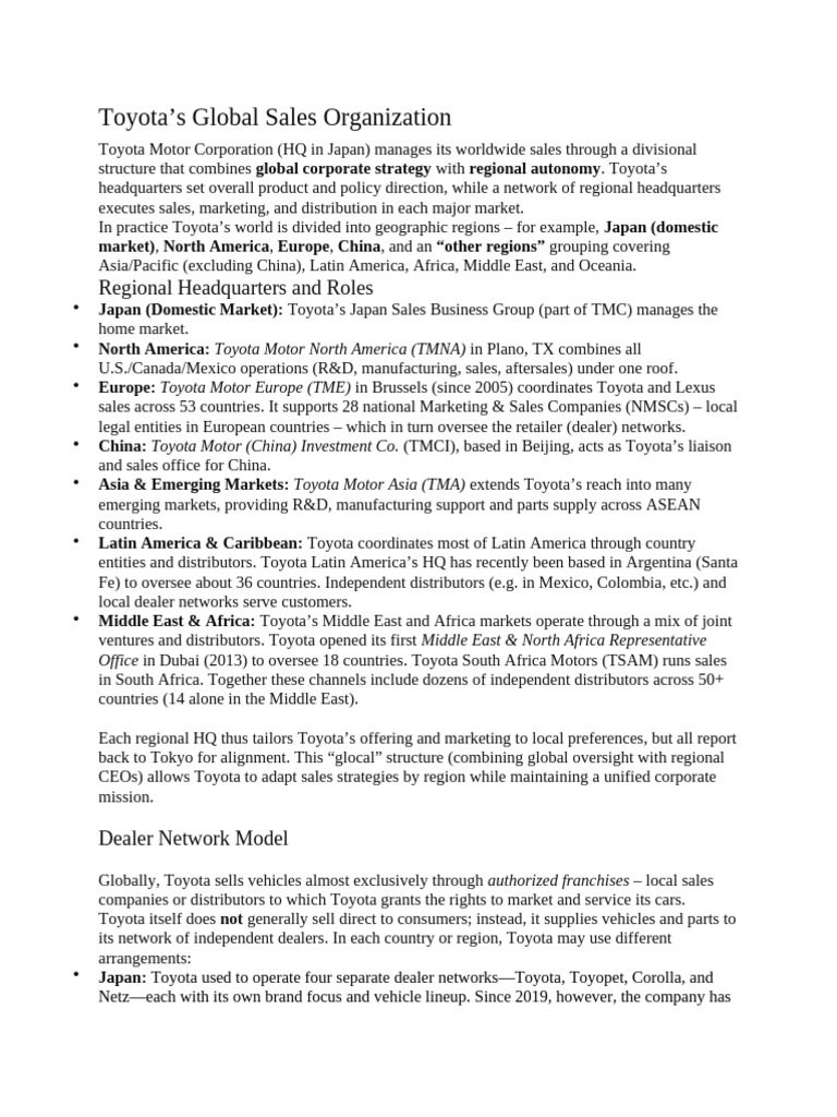 Toyota's Global Sales Structure Explained | PDF | Toyota | Car Dealership