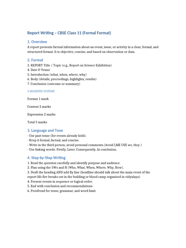 CBSE Class 11 Report Writing Guide | PDF | Road Traffic Safety | Traffic