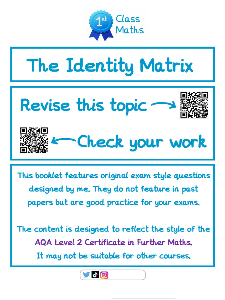 AQA Further Maths Identity Matrix Practice | PDF | Qualifications ...