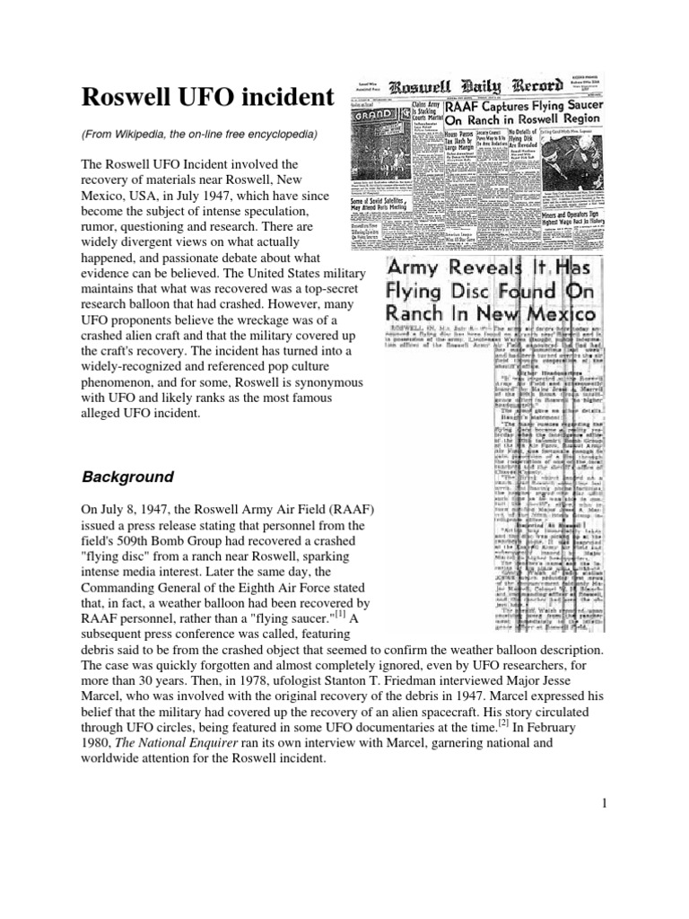 Roswell UFO Incident | Download Free PDF | Unidentified Flying Object ...