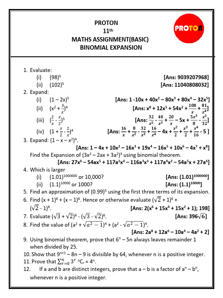 Binomial Theorm QUESTION BANK | PDF | Number Theory | Mathematics