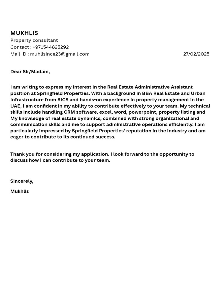 Springfield Cover Letter | PDF